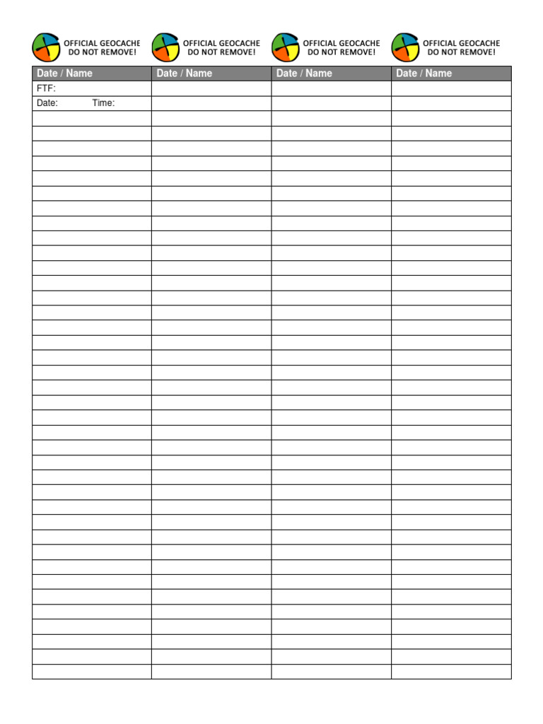 Geocaching Log Sheets Small - Medium | PDF