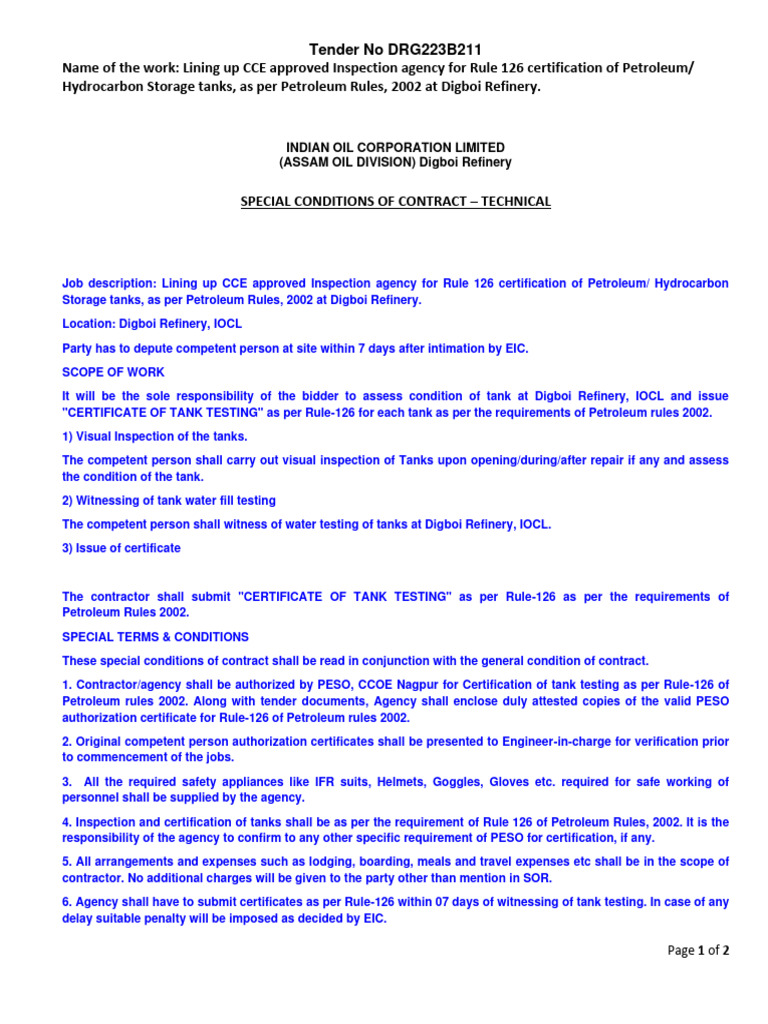 Technical SCC Scope of Work | PDF | Oil Refinery | Petroleum