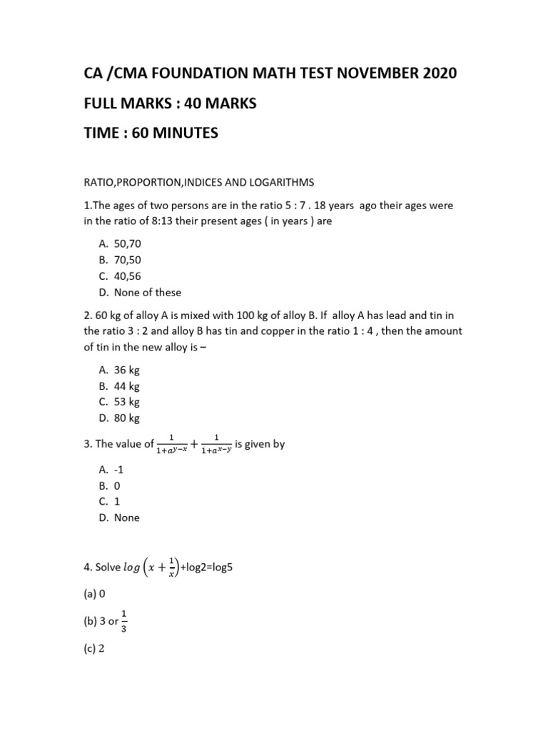 Maths Test 3 Full except Integration | PDF | Ratio | Infinity