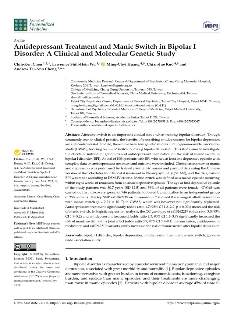Antidepressant Treatment and Manic Switch in BP1 | PDF | Mania ...