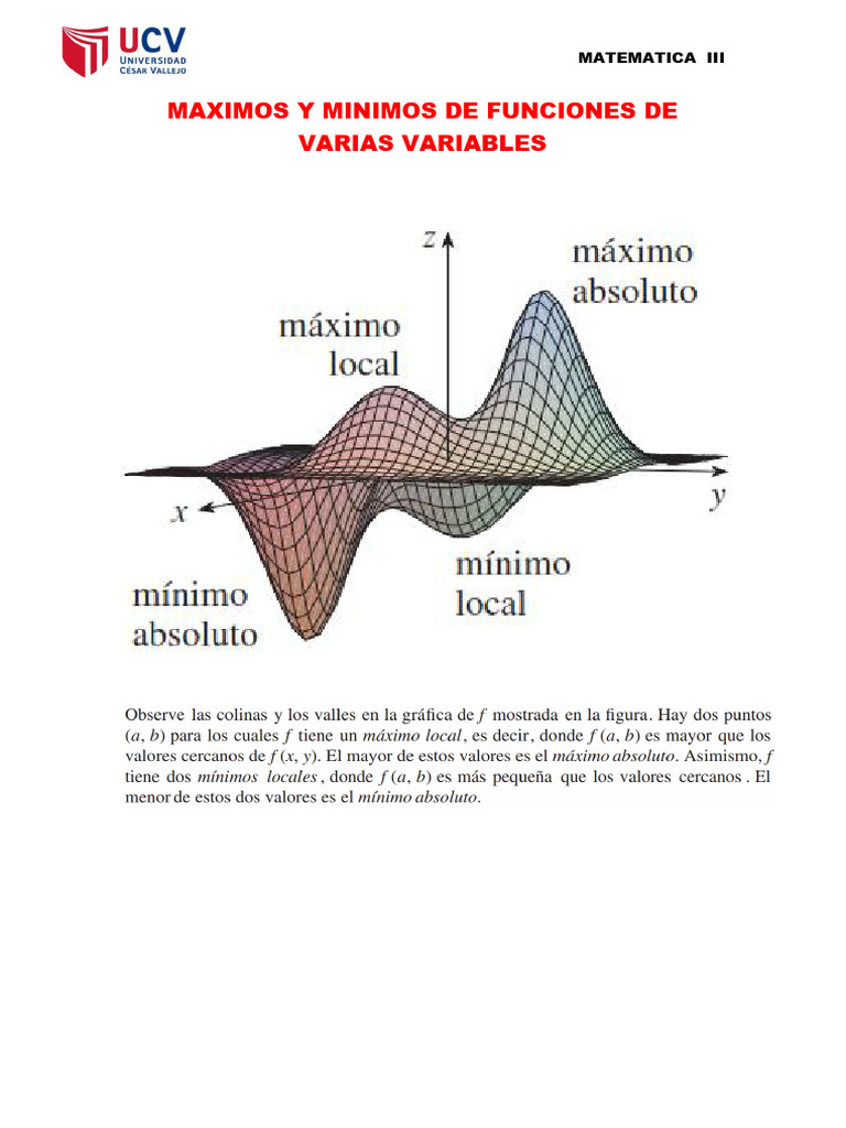 Máximos y Mínimos en Funciones Multivariables | PDF | Función ...
