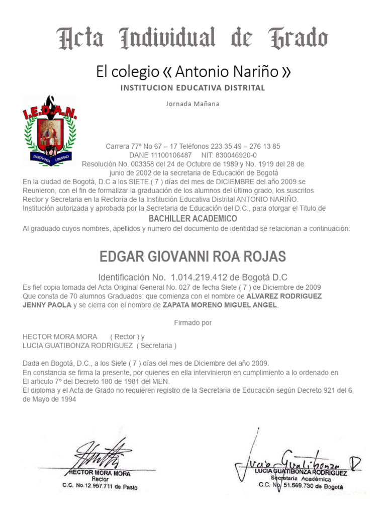Acta Individual de Grado | PDF