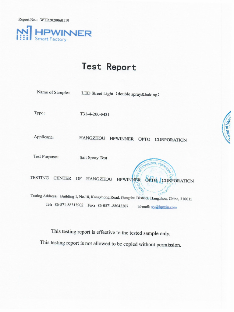 230223 Salt fog Test-T31-4-200-M31（扫描件） Gui | PDF