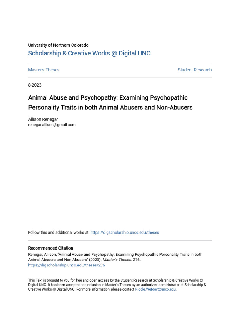 Psychopathy and Animal Abuse Study | PDF | Psychopathy | Psychological ...