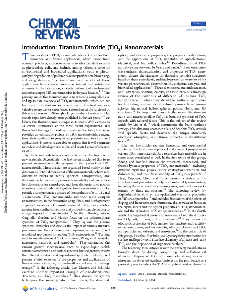 TIO2 Chen Selloni 2014 Introduction Titanium Dioxide (Tio2 ...
