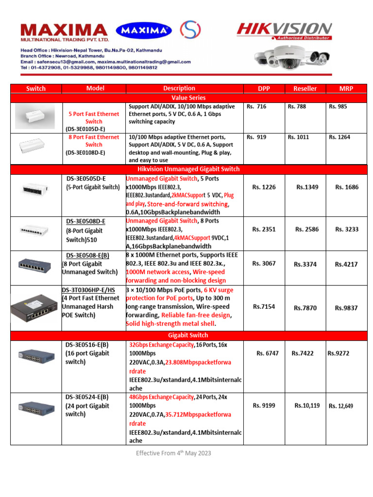 Hikvision Switch Pricing and Models | PDF | Network Switch | Ethernet