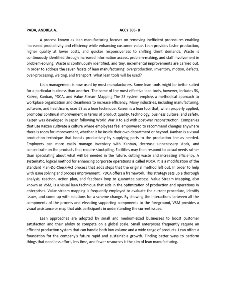 Pada Andrea A Asynchronous Activity 4 Pdf Lean Manufacturing