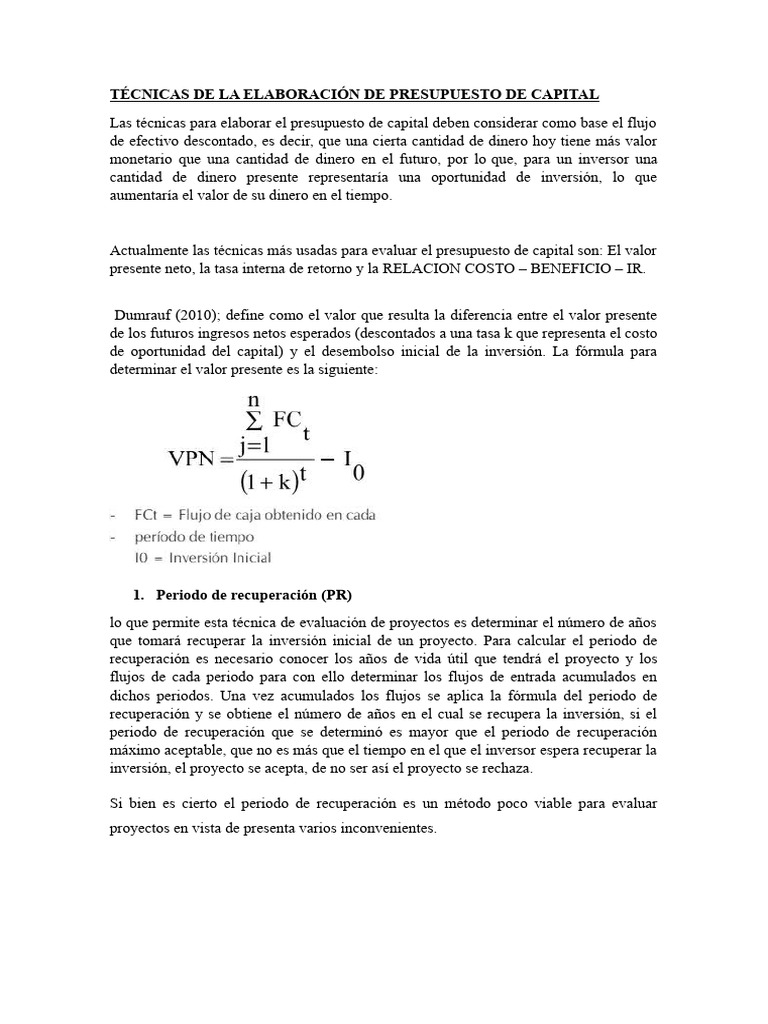 Tecnicas Del Elaboracion de Presupuesto de Capital | PDF | Tasa interna de retorno | Presupuesto