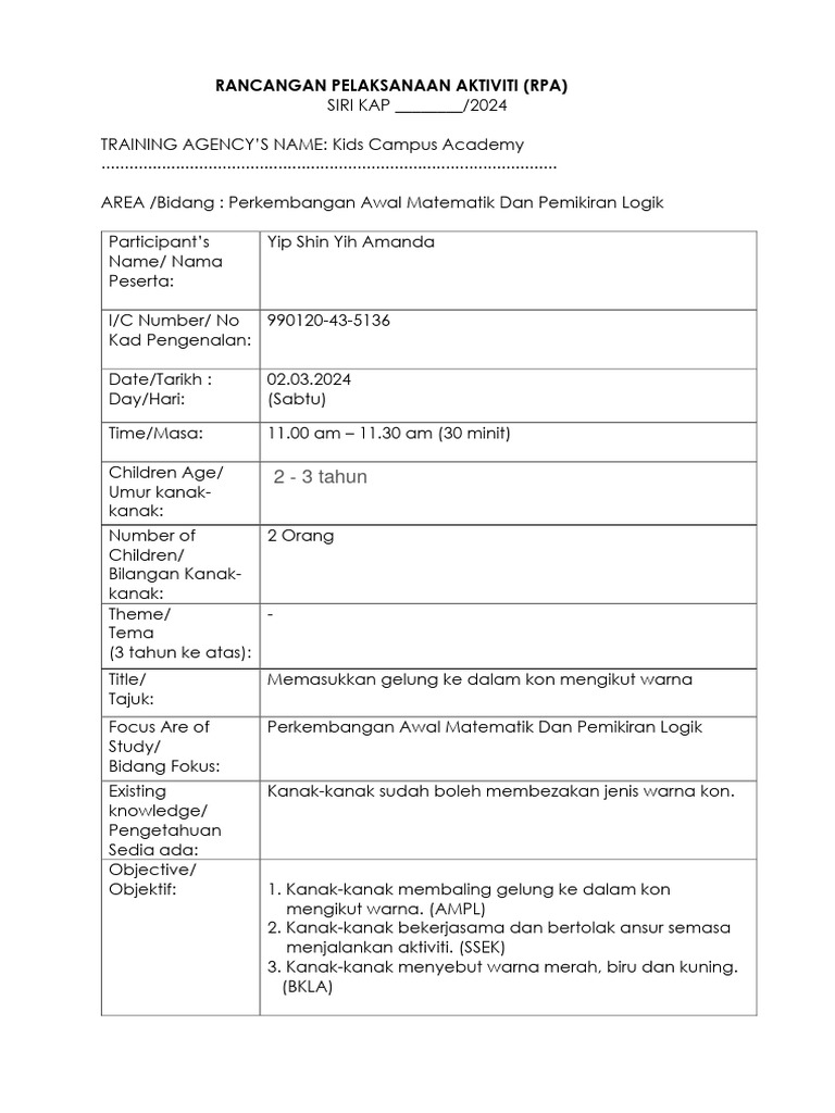RPA - Perkembangan Awal Matematik Dan Pemikiran Logik 2 | PDF