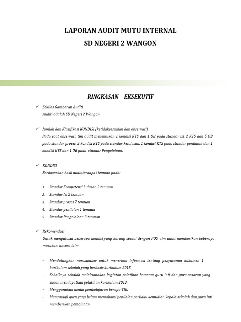 Laporan Audit Mutu Internal SD Negeri 1 Penanggalan | PDF