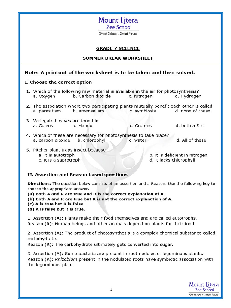 Grade 7 - Science - Holiday Homework WS | PDF | Nutrition | Diet ...