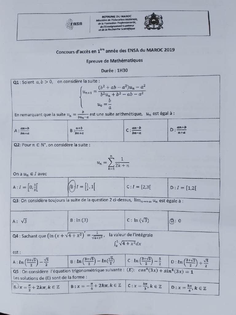 Concours 2019 Maths | PDF