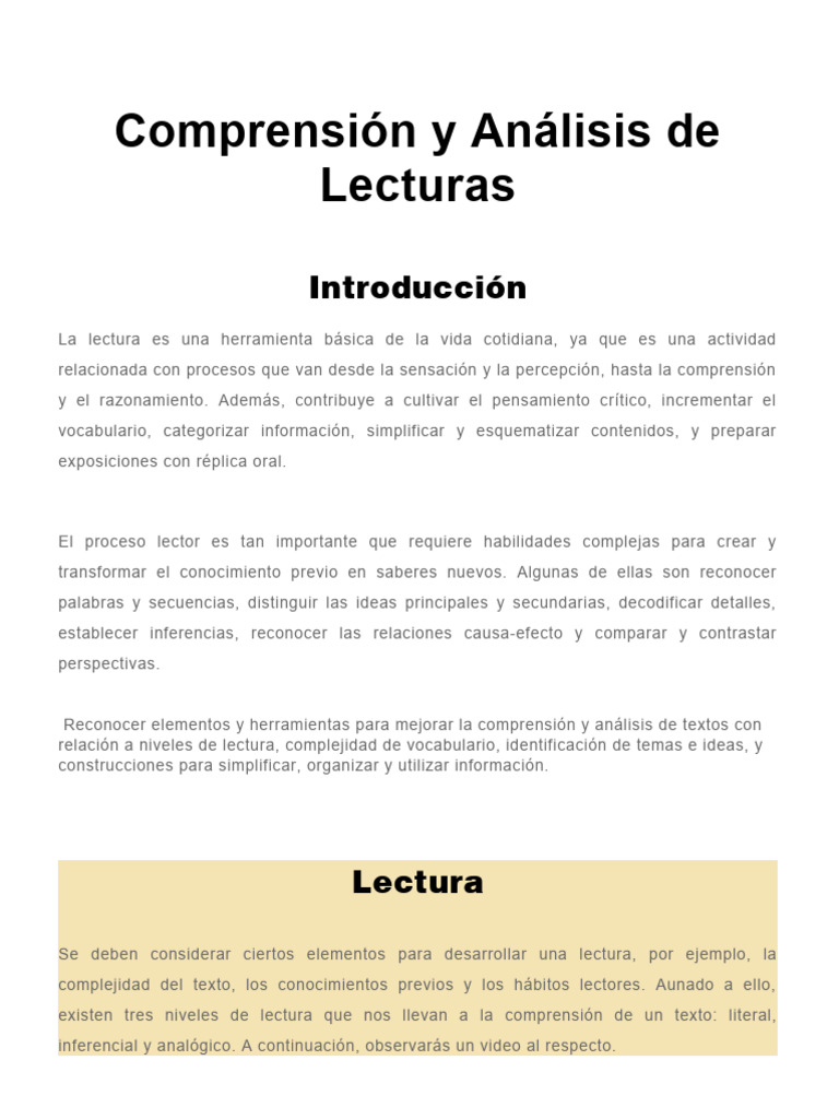 Comprensión y Análisis de Lecturas | PDF | Sumario abstracto) | Cognición