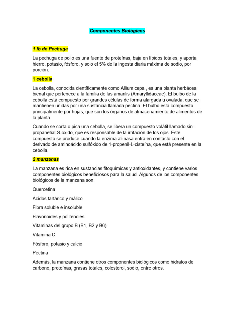 Componentes Biológicos | Descargar gratis PDF | Petróleo | Cebolla