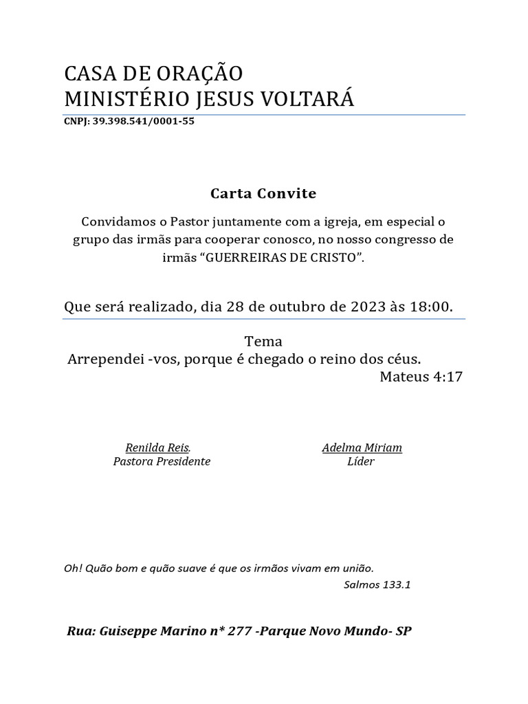 Carta Convite | PDF