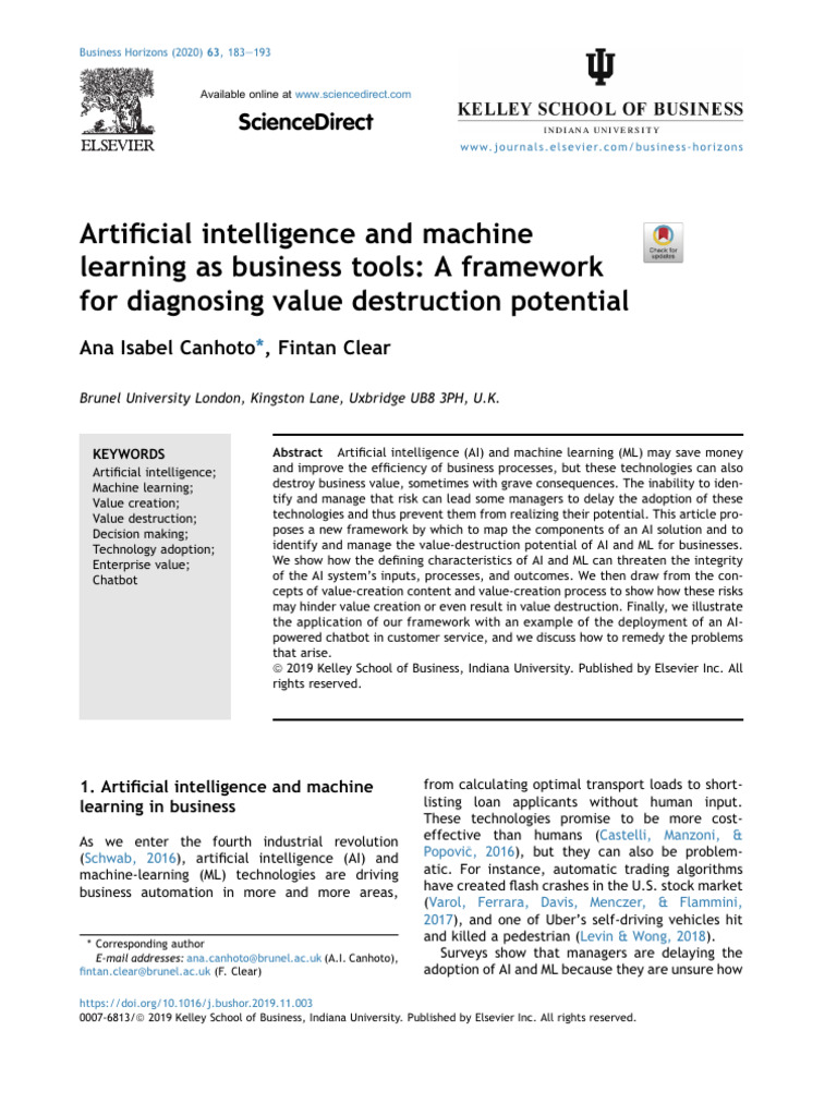 Artificial Intelligence and Machine Learning As Business Tools 2020 Business | PDF | Artificial ...