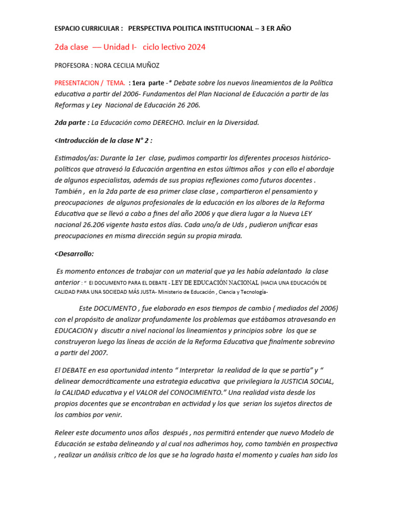 Clase #2 - Debate Previo A La Nueva Ley de Educ.-26206 - La Educacion Como Derecho | PDF | Escuelas