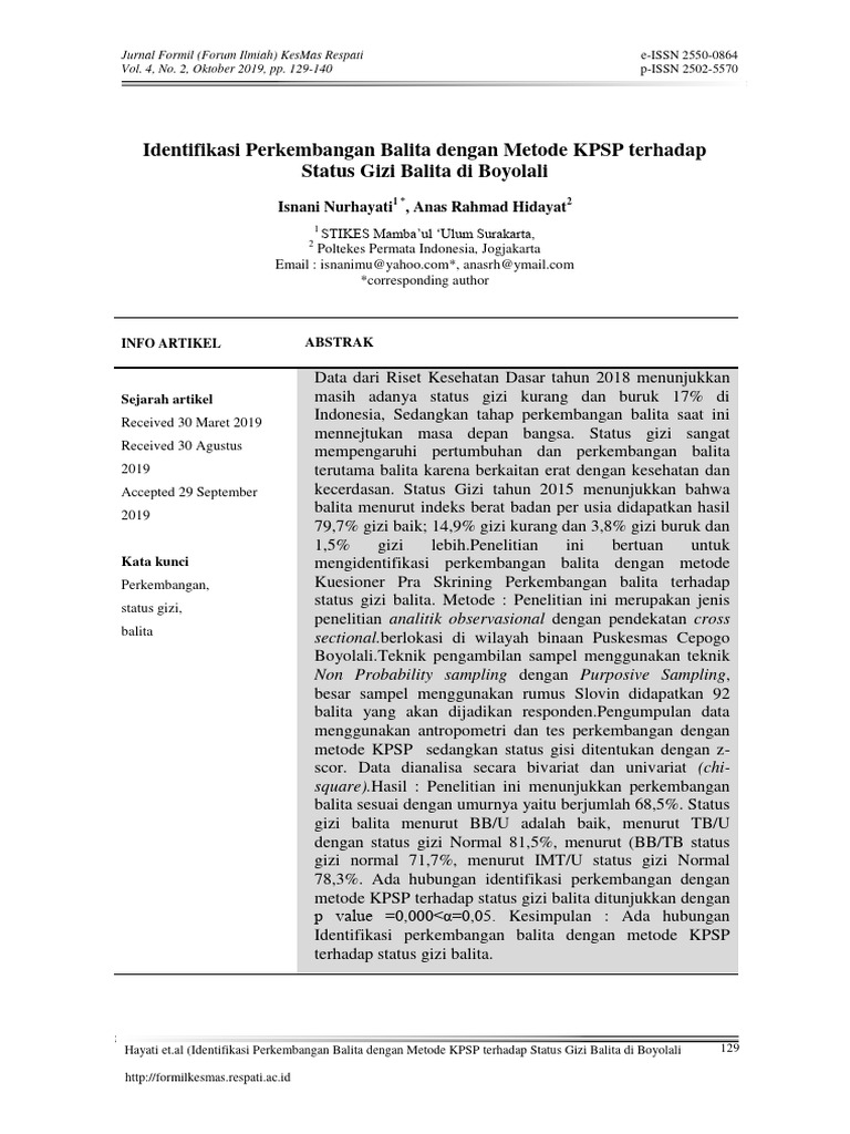 Identifikasi Perkembangan Balita Dengan Metode Kps | PDF | Pengembangan Diri | Sains & Matematika