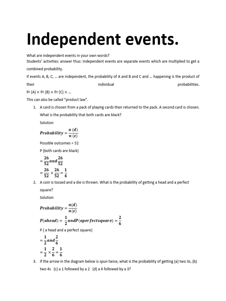 Independent Events and Probability Rules | PDF | Probability Theory ...