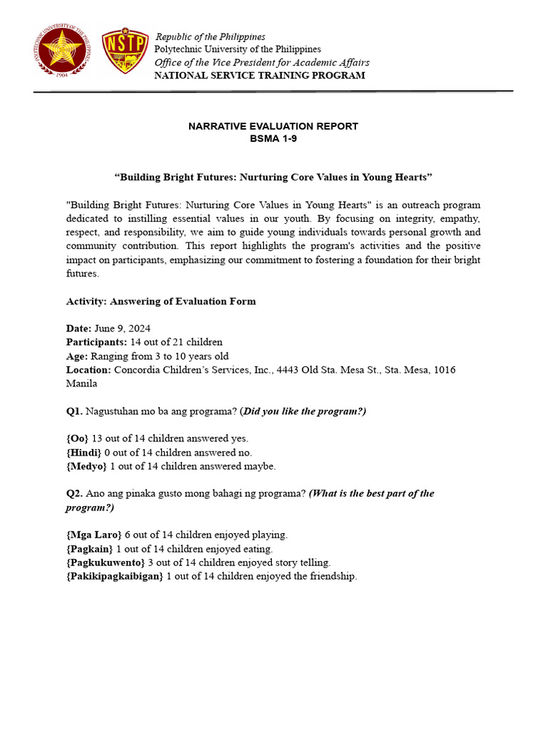 Narrative Evaluation Report | PDF | Social Psychology | Behavior Modification