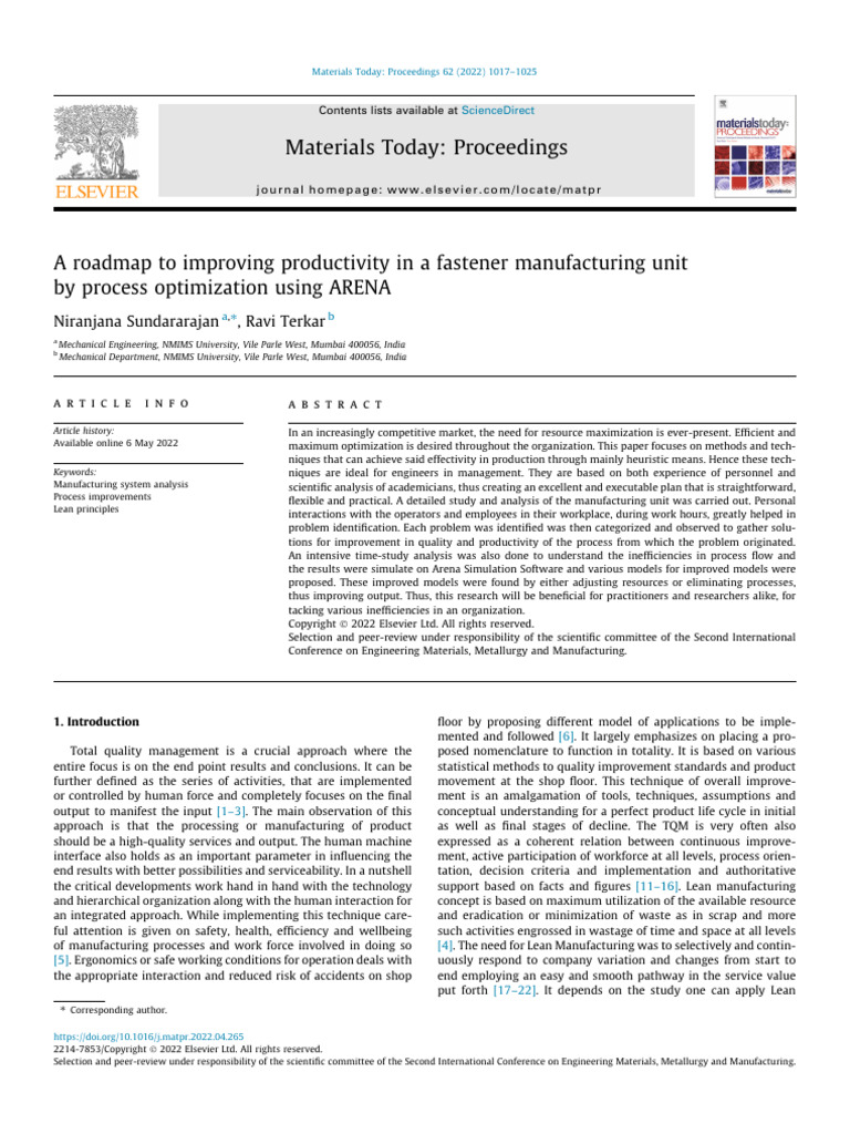 A Roadmap To Improving Productivity in A Fastener Manufacturing Unit by ...