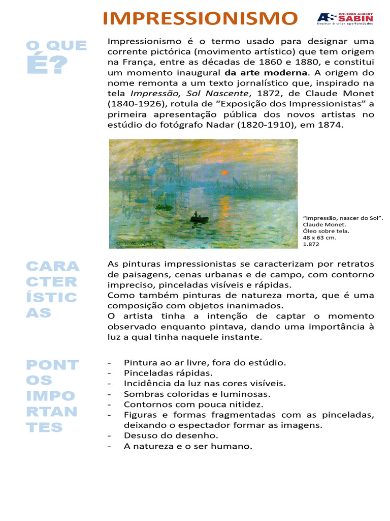 Impressionismo - Estudo 2 | PDF | Impressionismo | Movimentos artísticos