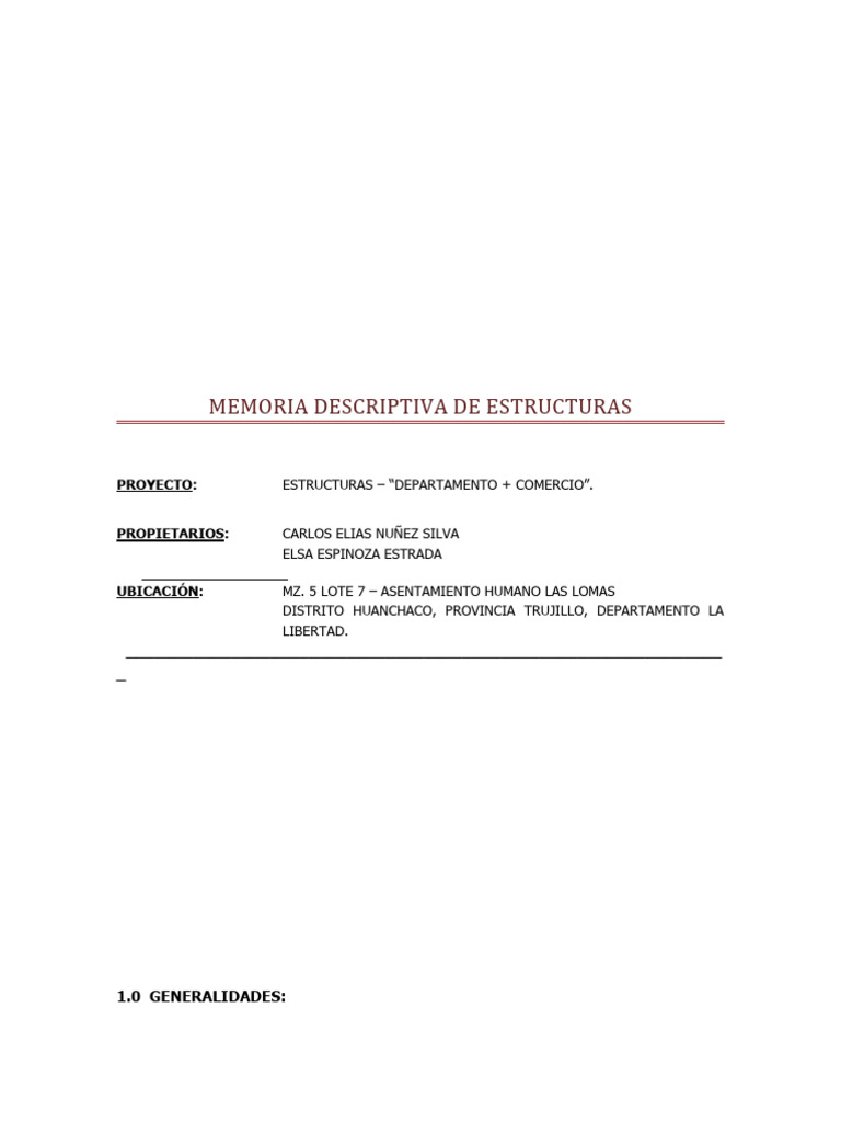 Memoria Descriptiva Estructuras - Licencia | PDF | Fundación (Ingeniería) | Hormigón