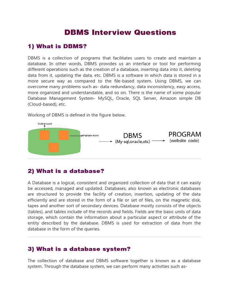 DBMS Interview Questions | PDF | Databases | Relational Database