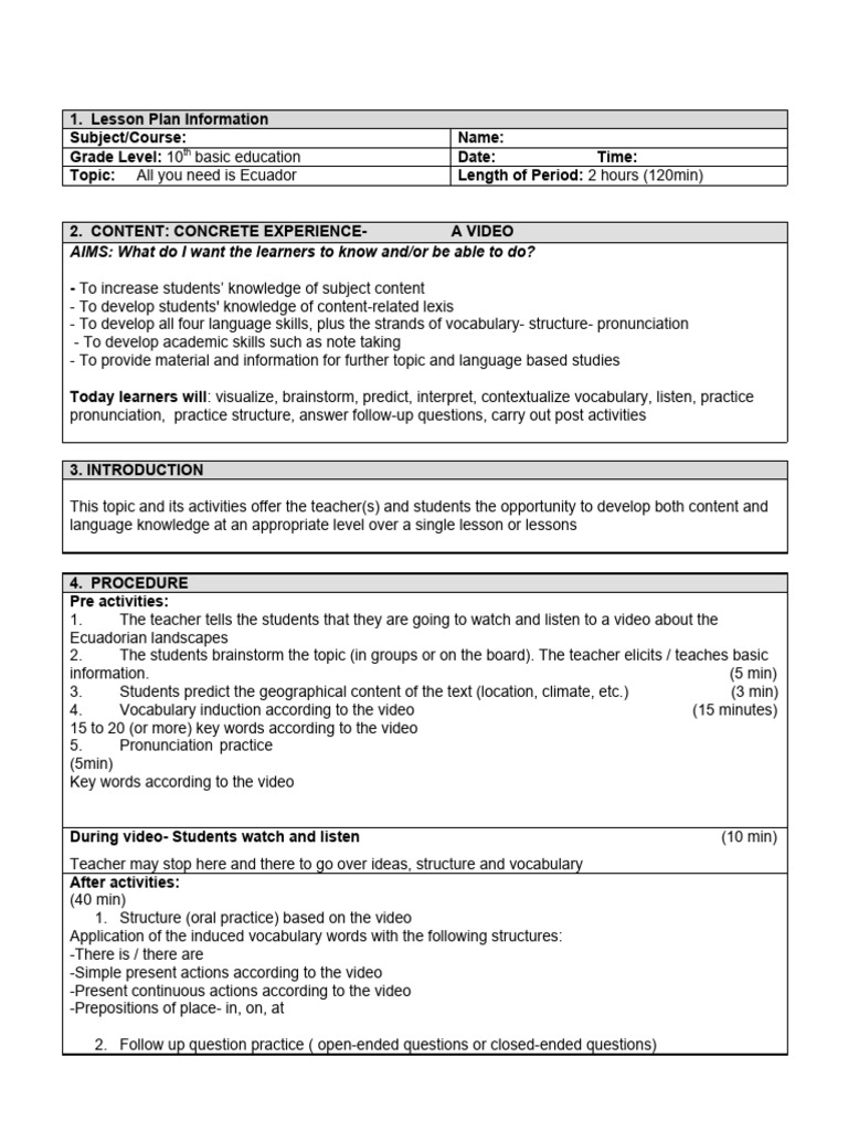 17 Clil Lesson Plan Example J Munoz June 61 | PDF | Vocabulary | Learning
