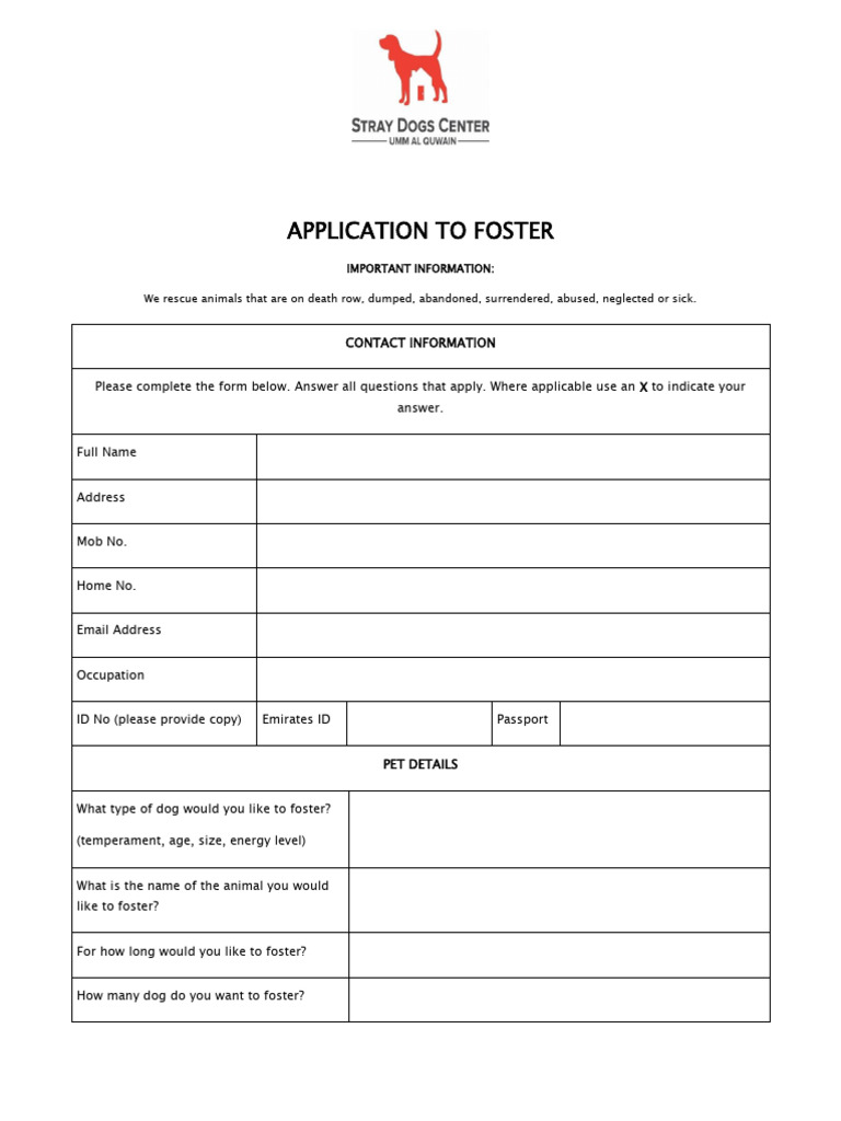 Foster Form SDC UAQ New PDF | PDF | Pet | Dogs
