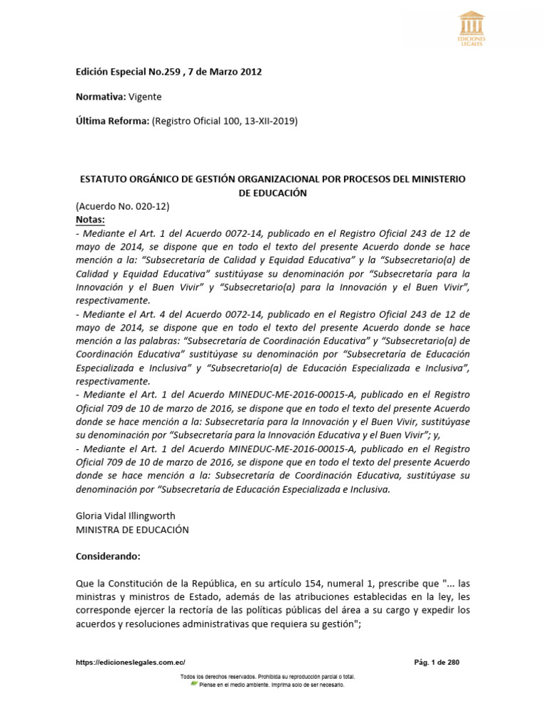 009 Estatuto Orgánico de Gestión Organizacional Por Procesos | PDF | Plan de estudios ...