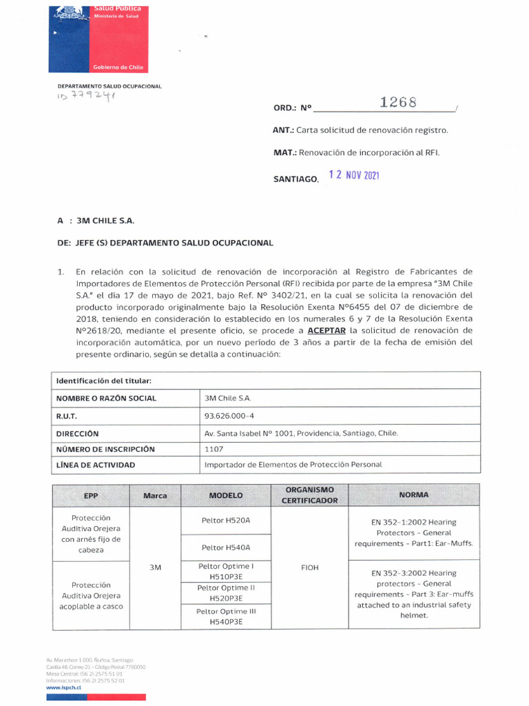 Certificado Calidad Peltor Optime Fono Auditivo Con Cintillo H520a 31 ...