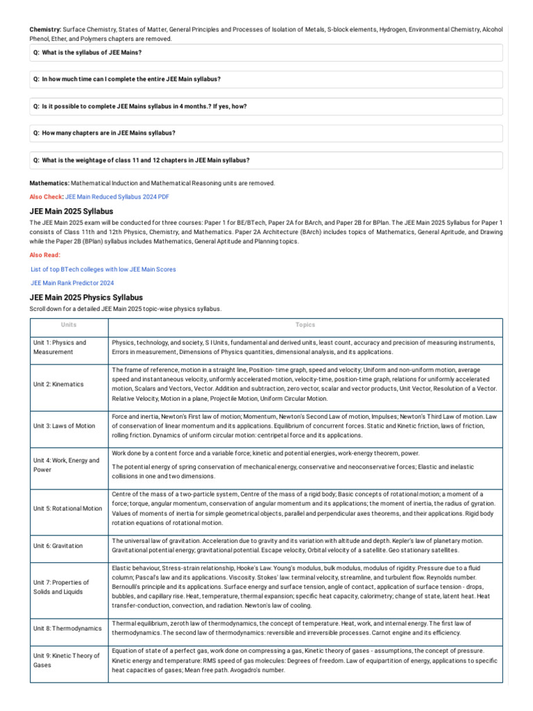 JEE Main 2025 Syllabus - Check Detailed Physics, Chemistry and ...
