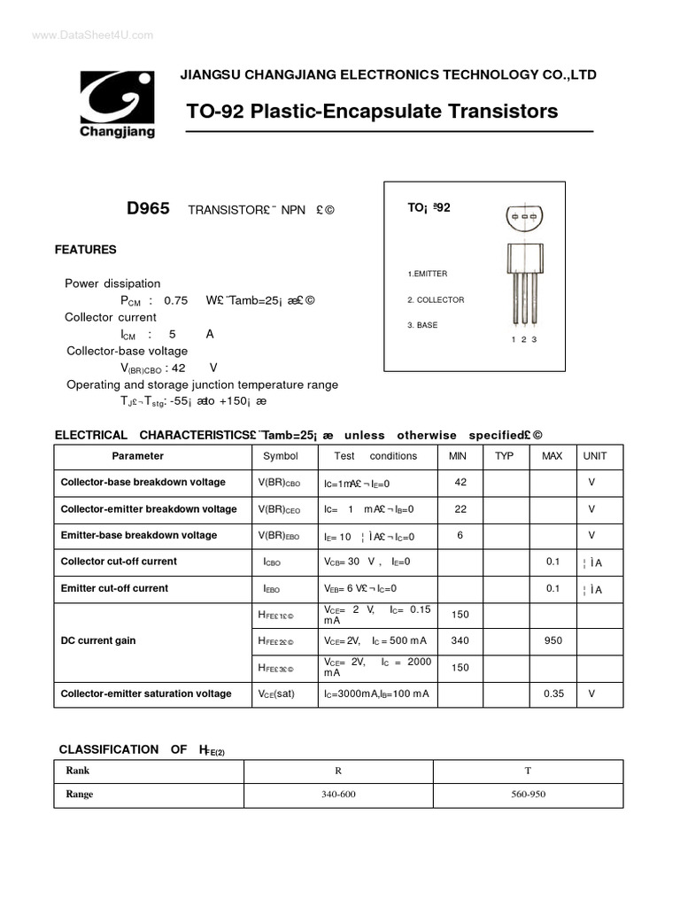 D965 | Download Free PDF | Bipolar Junction Transistor | Electricity