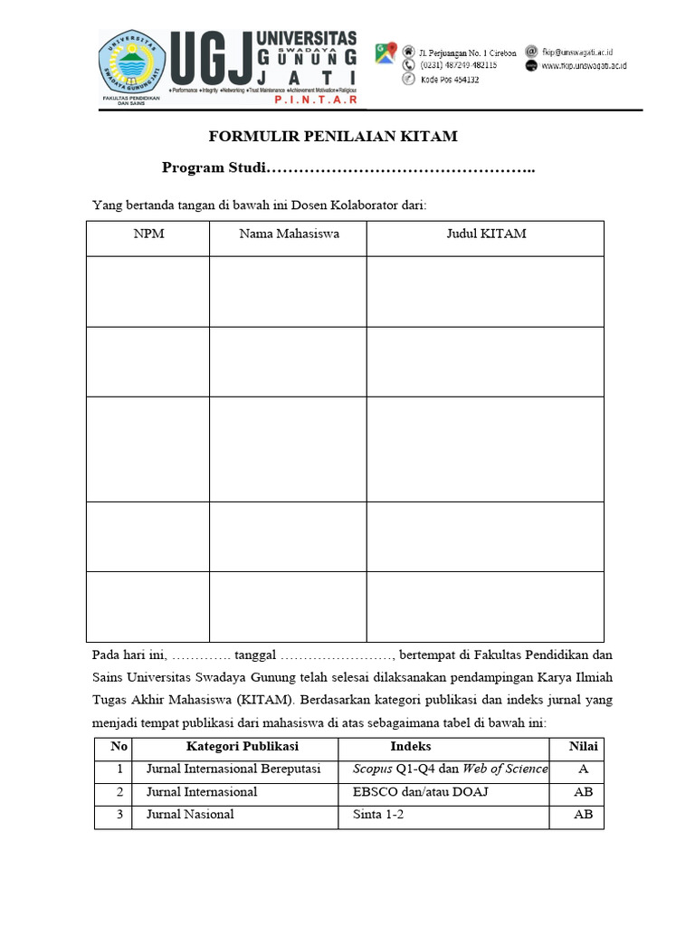 Formulir Penilaian KITAM | PDF