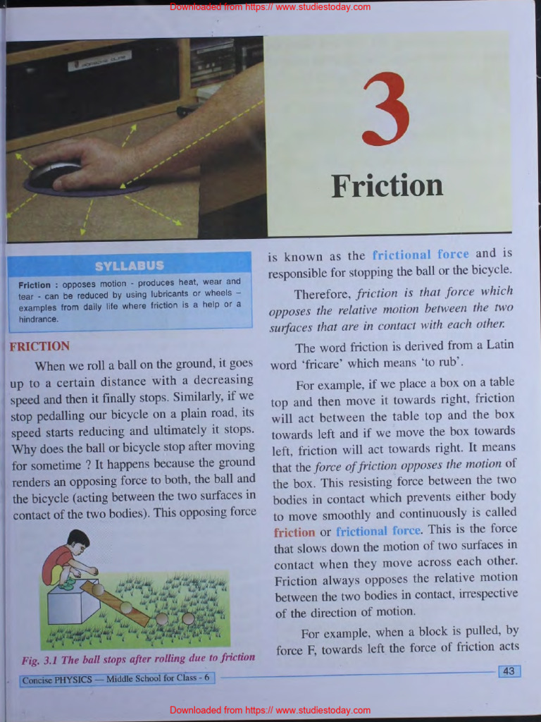 ICSE Class 6 Physics Chapter 3 Friction | PDF