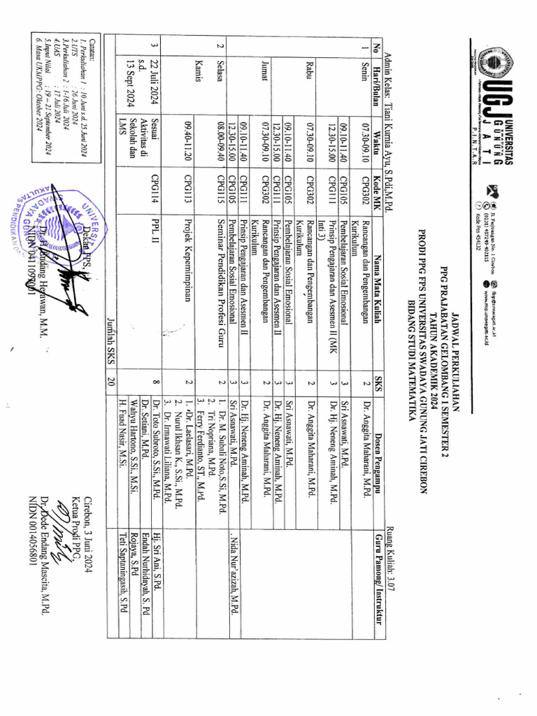 Jadwal Kuliah Matematika | PDF