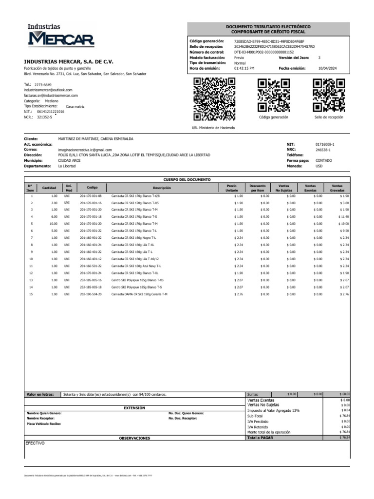 Industrias Mercar, S.A. de C.V.: Documento Tributario Electrónico ...