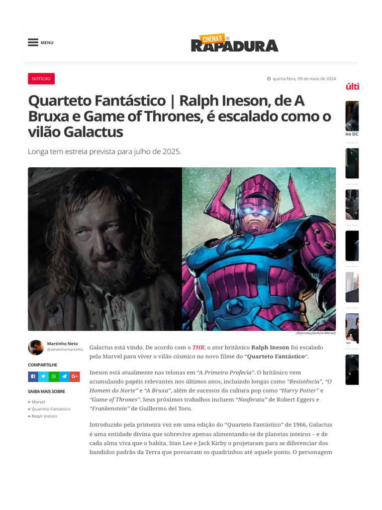 Ralph Ineson é Galactus no Quarteto Fantástico | PDF | Marvel Comics