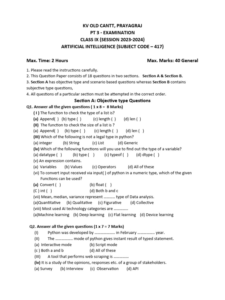 Class X AI PT 1 Question Paper (1) | Download Free PDF | Data | Patient