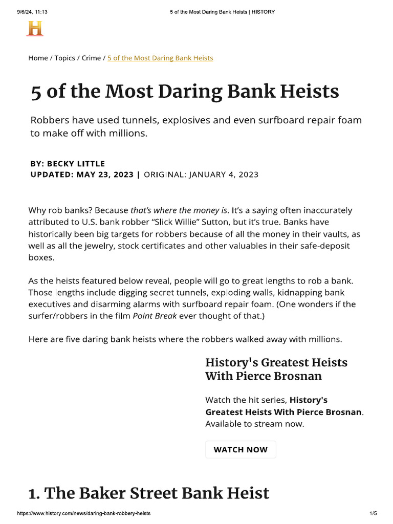 Bank Heists In History Pdf
