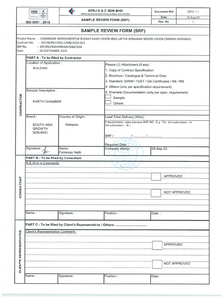 Sampel Srf-M&e - Earth Chamber | PDF