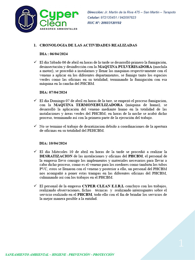 Fumigación y Desratización en PHCBM | PDF