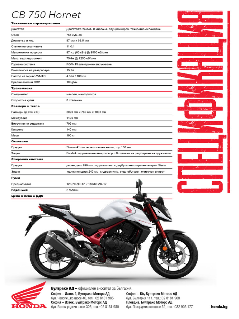 Fiche Technique Hornet 750