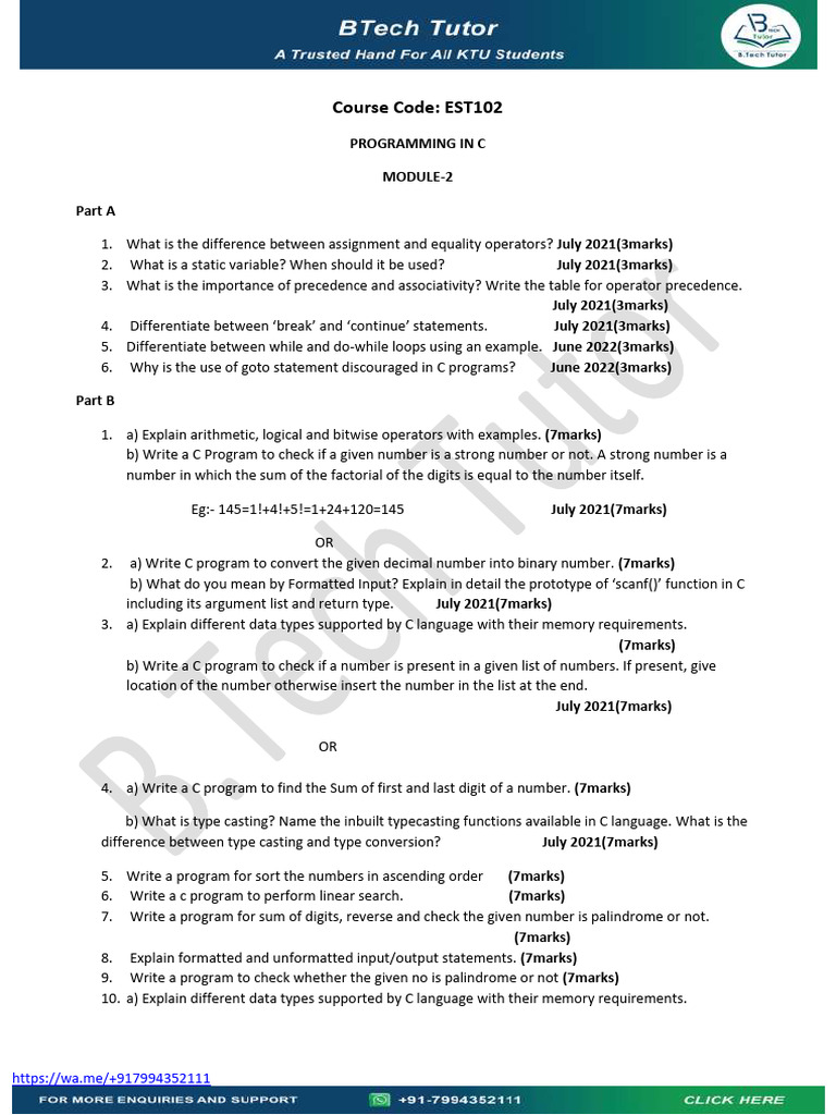 C Programme Module 2 Question | PDF | C (Programming Language) | Computer Program
