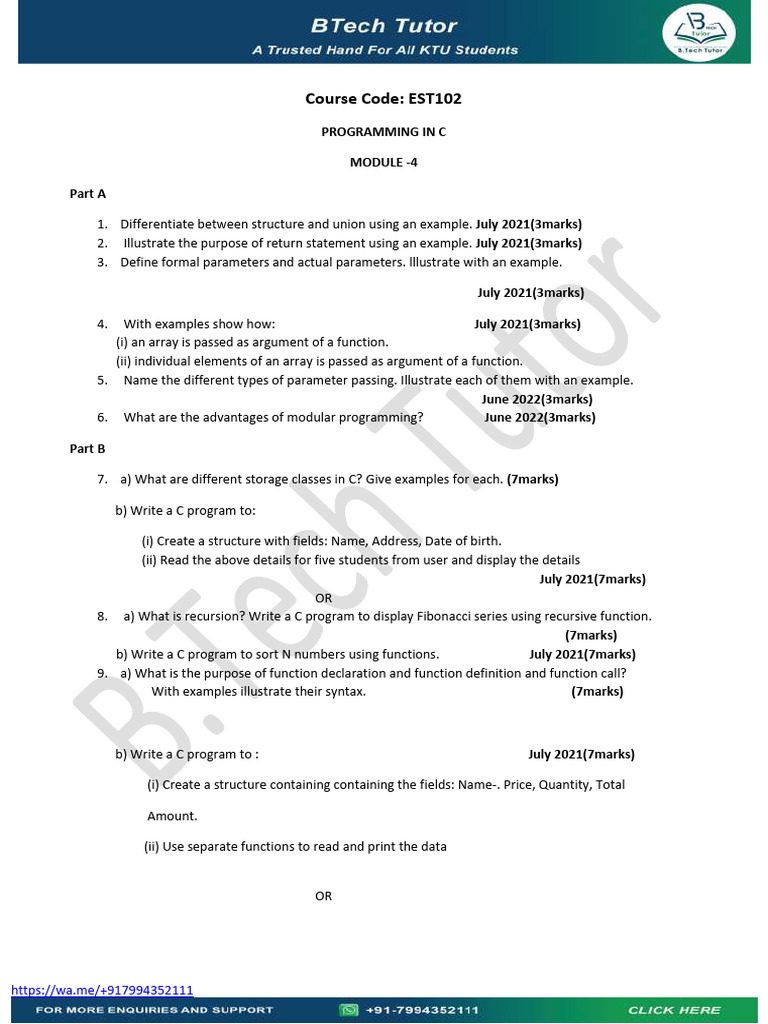 C Programme Module 4 Question | PDF | C (Programming Language ...