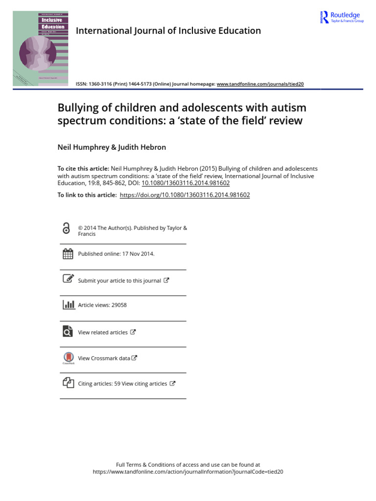 2015, Bullying of Children and Adolescents With Autism Spectrum ...
