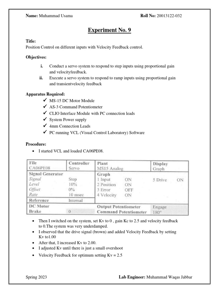 Experiment No 9 | PDF | Feedback | Damping