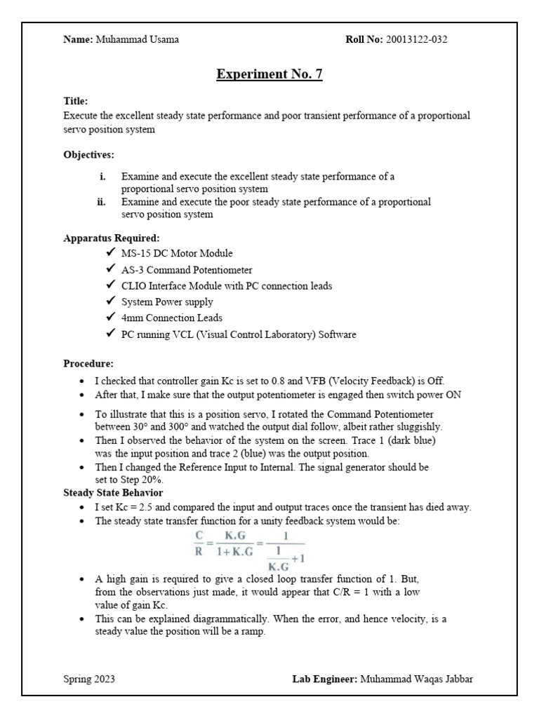 Experiment No 7 | PDF | Servomechanism | Feedback