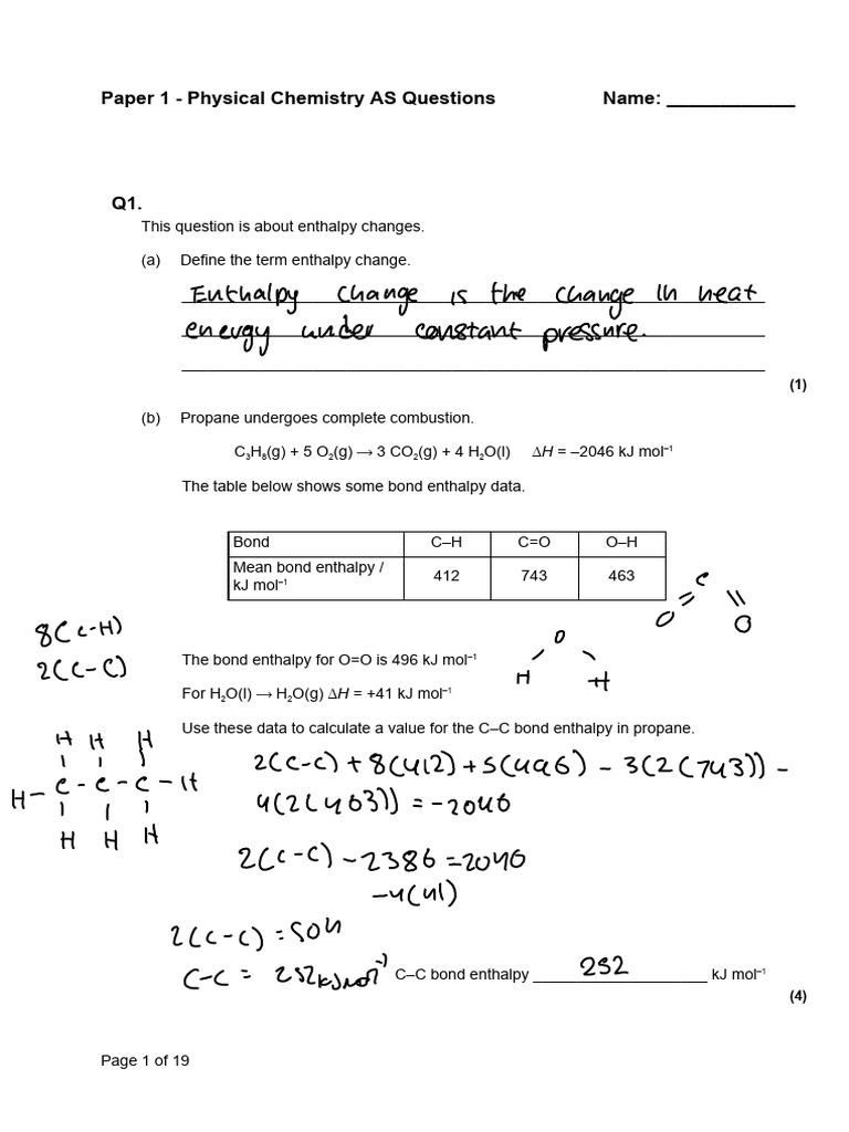 Physical Chemistry AS Enthalpy Questions | PDF | Chlorine | Redox